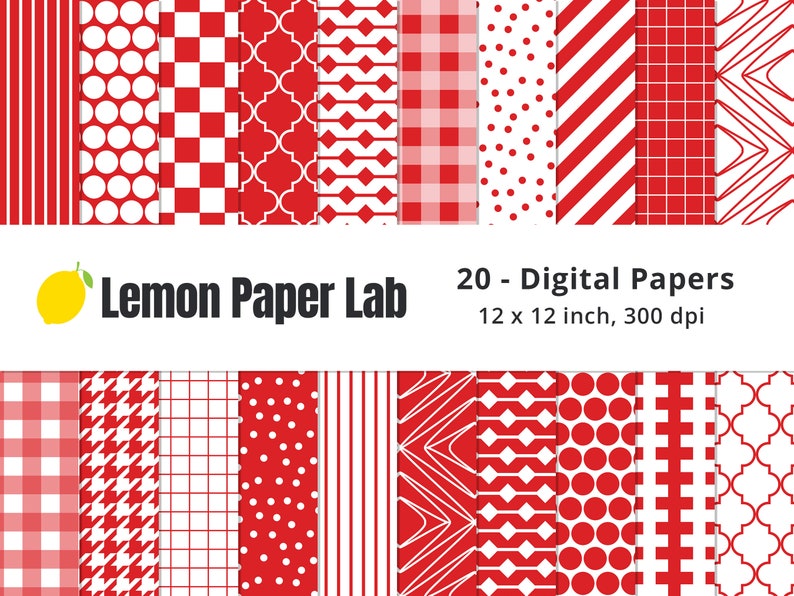 Red Digital Paper, Red & White Background, Red Patterns, Red Check, Red ...