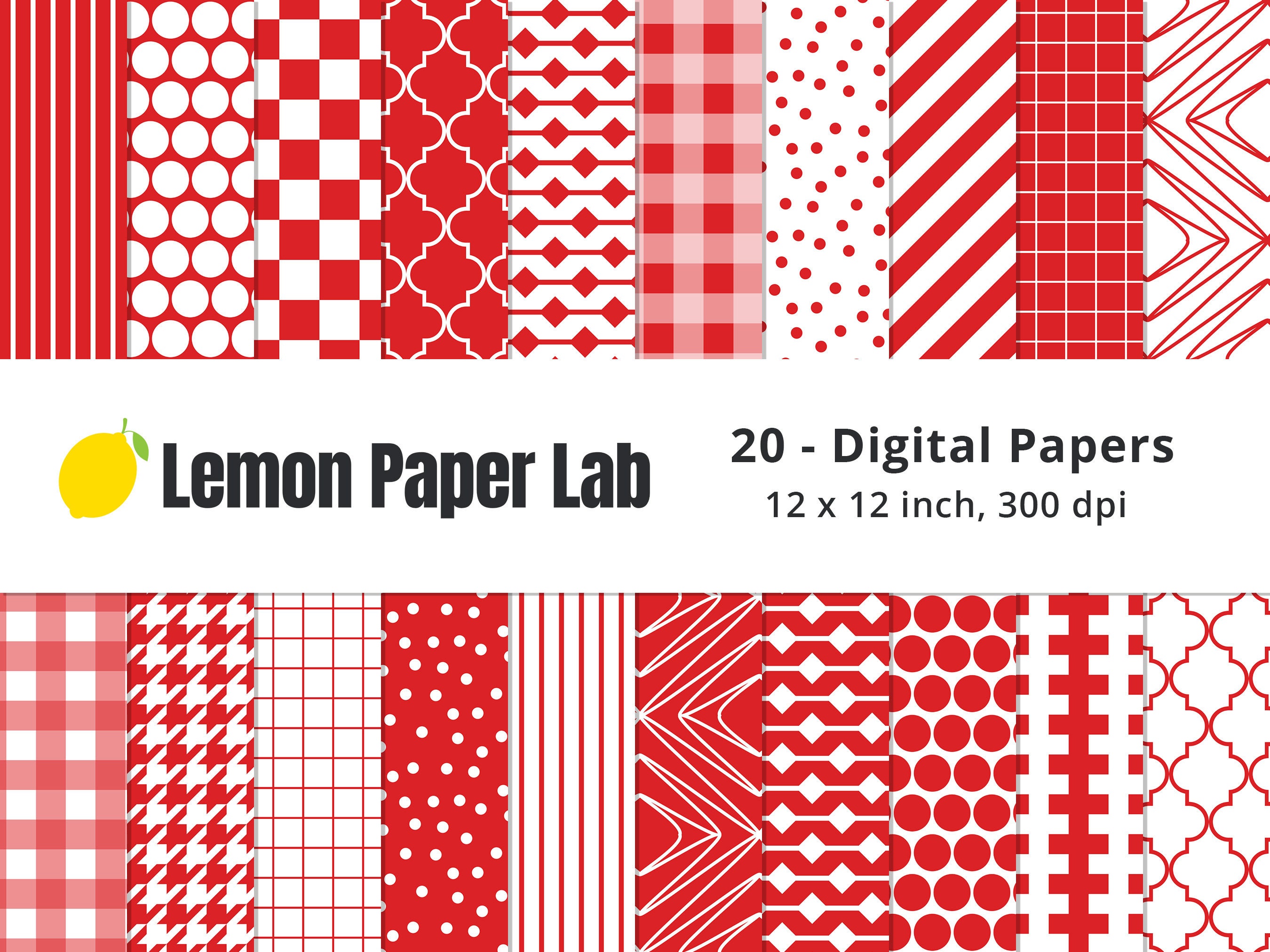 Red Digital Paper, Red & White Background, Red Patterns, Red Check, Red ...