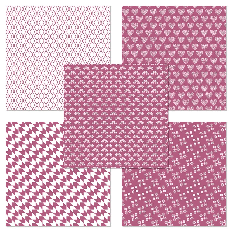 Geometric Digital Paper, Purple Background, Red & White Papers ...