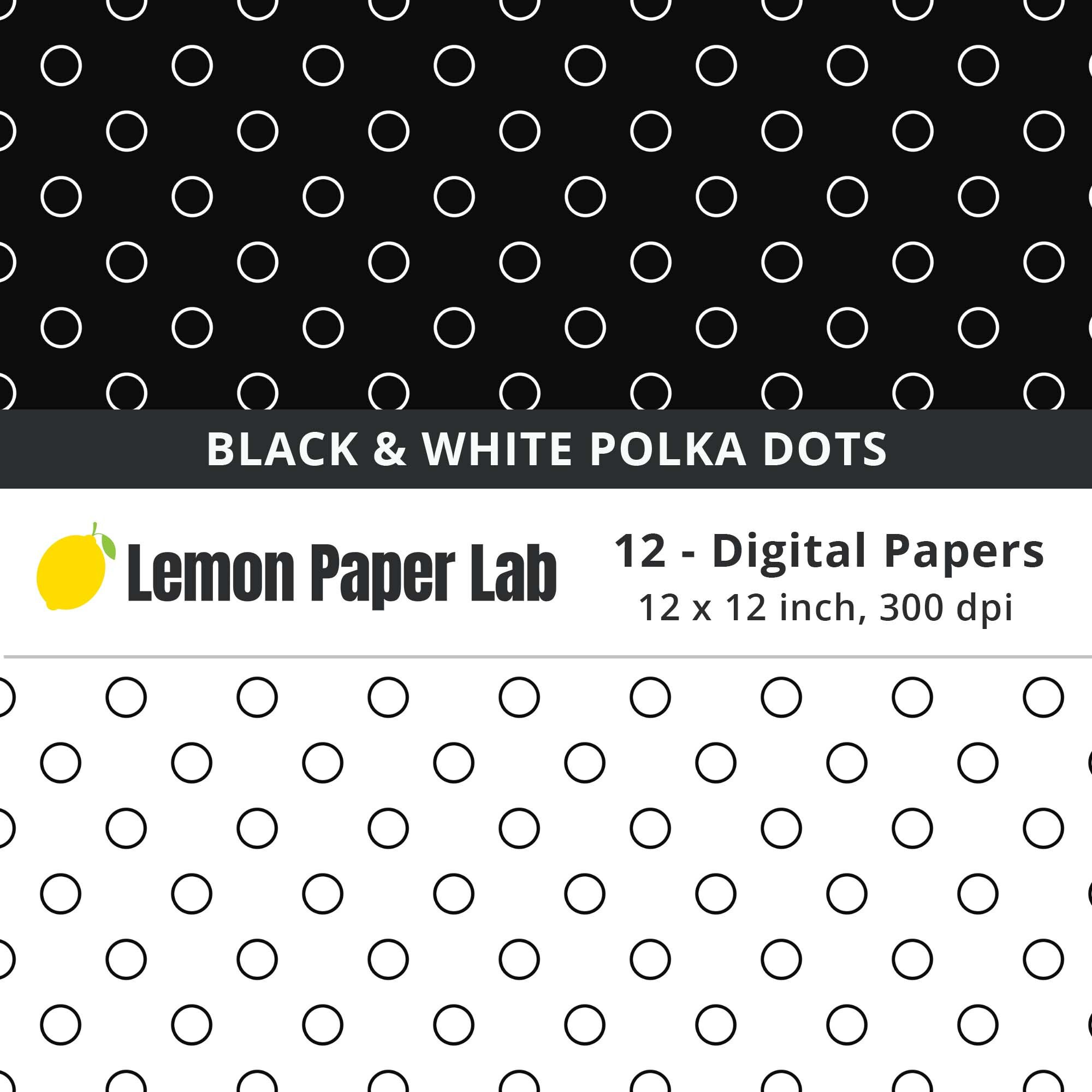 Black & White Polka Dots Digital Paper for Scrapbooking, Card Making ...