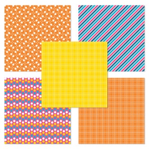 Bright Summer Patterns, Pink Digital Paper, Blue Background, Orange ...