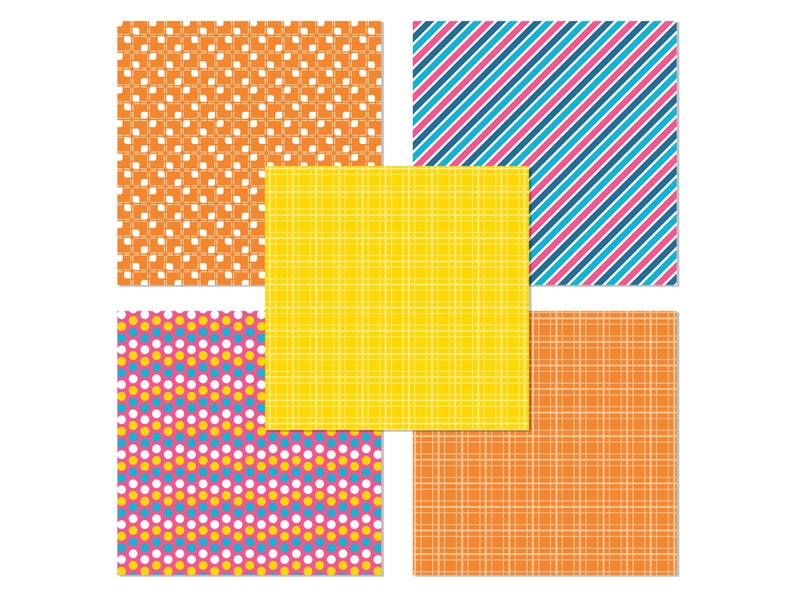 Bright Summer Patterns, Pink Digital Paper, Blue Background, Orange ...