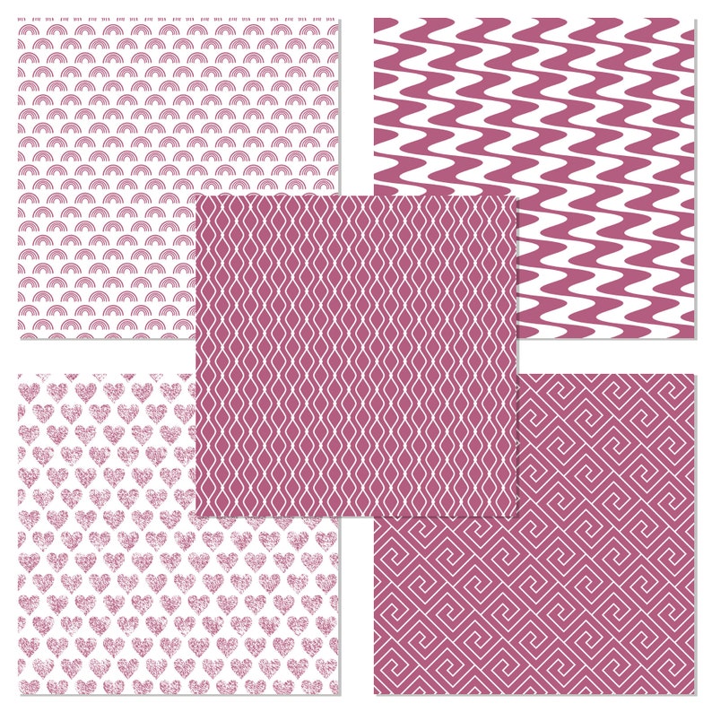 Geometric Digital Paper, Purple Background, Red & White Papers ...