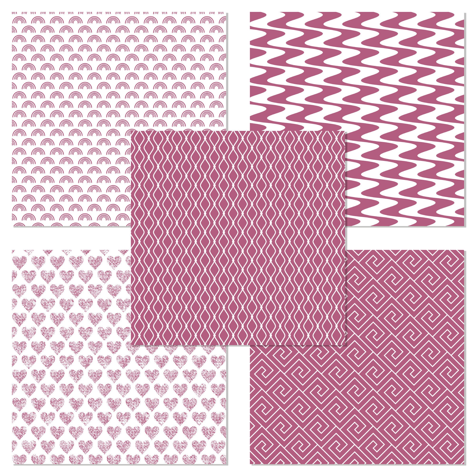 Geometric Digital Paper, Purple Background, Red & White Papers ...