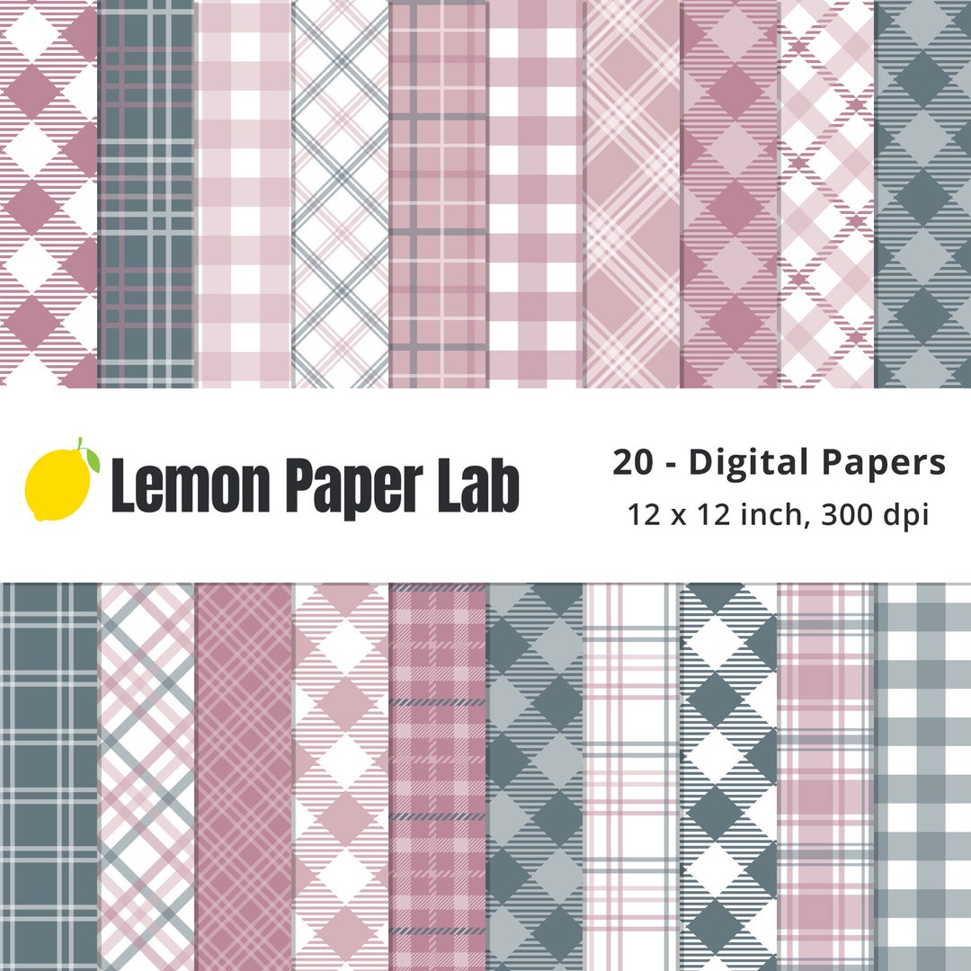 Pink & Grey Plaid Digital Paper, Pink Plaid Patterns, Plaid Seamless ...