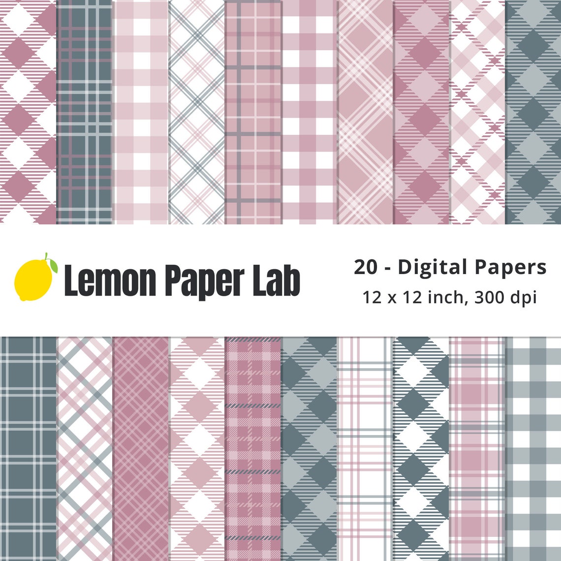 Pink & Grey Plaid Digital Paper, Pink Plaid Patterns, Plaid Seamless ...