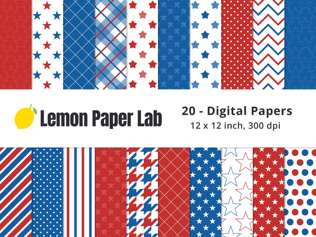 Red, White, Blue 4th of July Digital Scrapbook Paper Patterns and ...