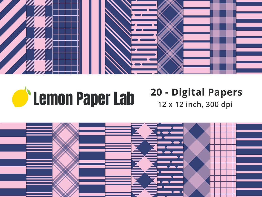 Navy Digital Paper, Blue Stripes Pattern, Pink Striped Background, Blue ...