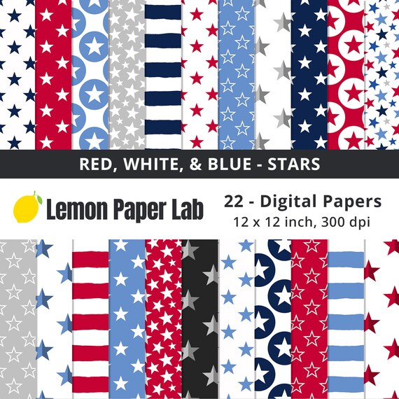 4th of July Digital Paper Red White and Blue Stars for - Etsy
