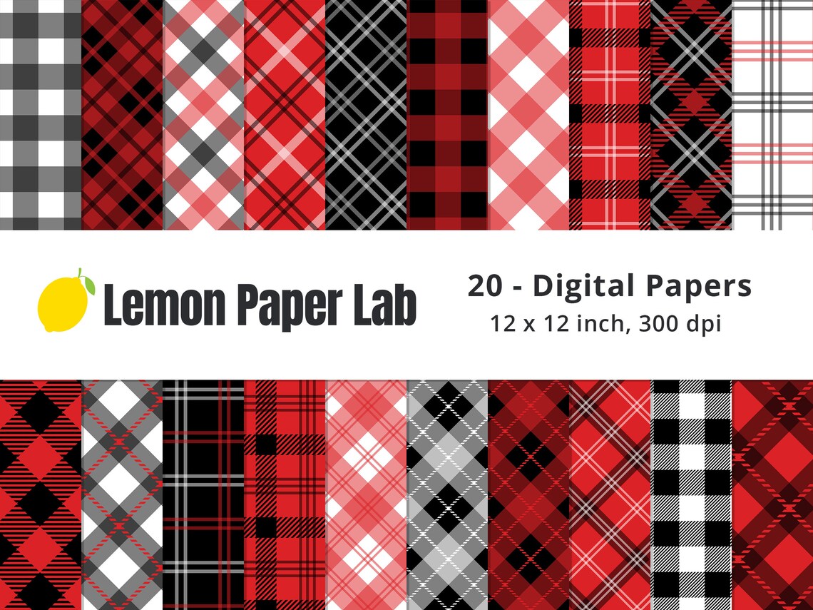 Red and Black Plaid Digital Paper Patterns and Backgrounds for ...