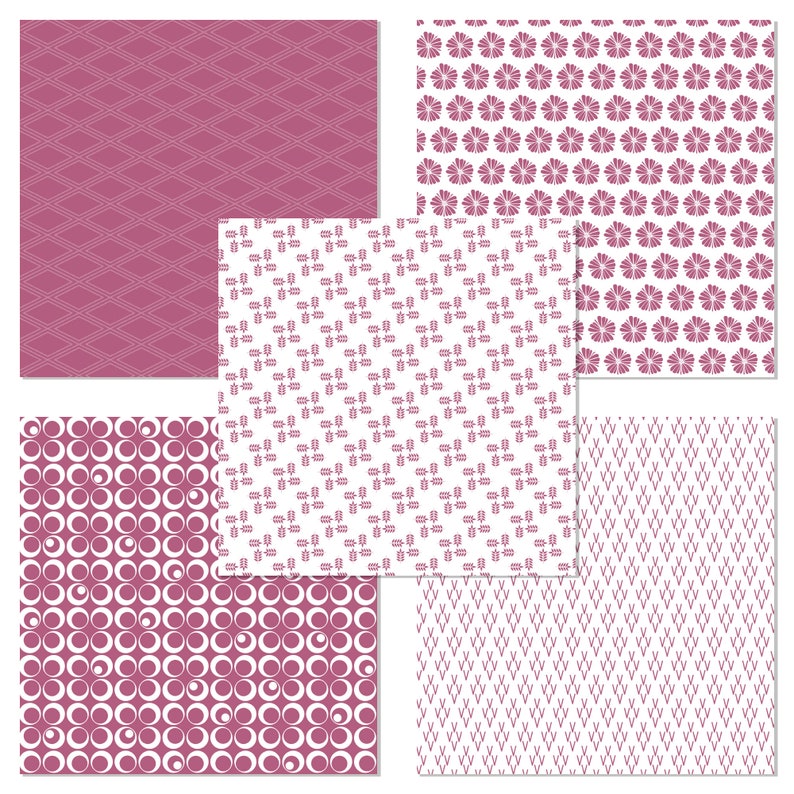 Geometric Digital Paper, Purple Background, Red & White Papers ...