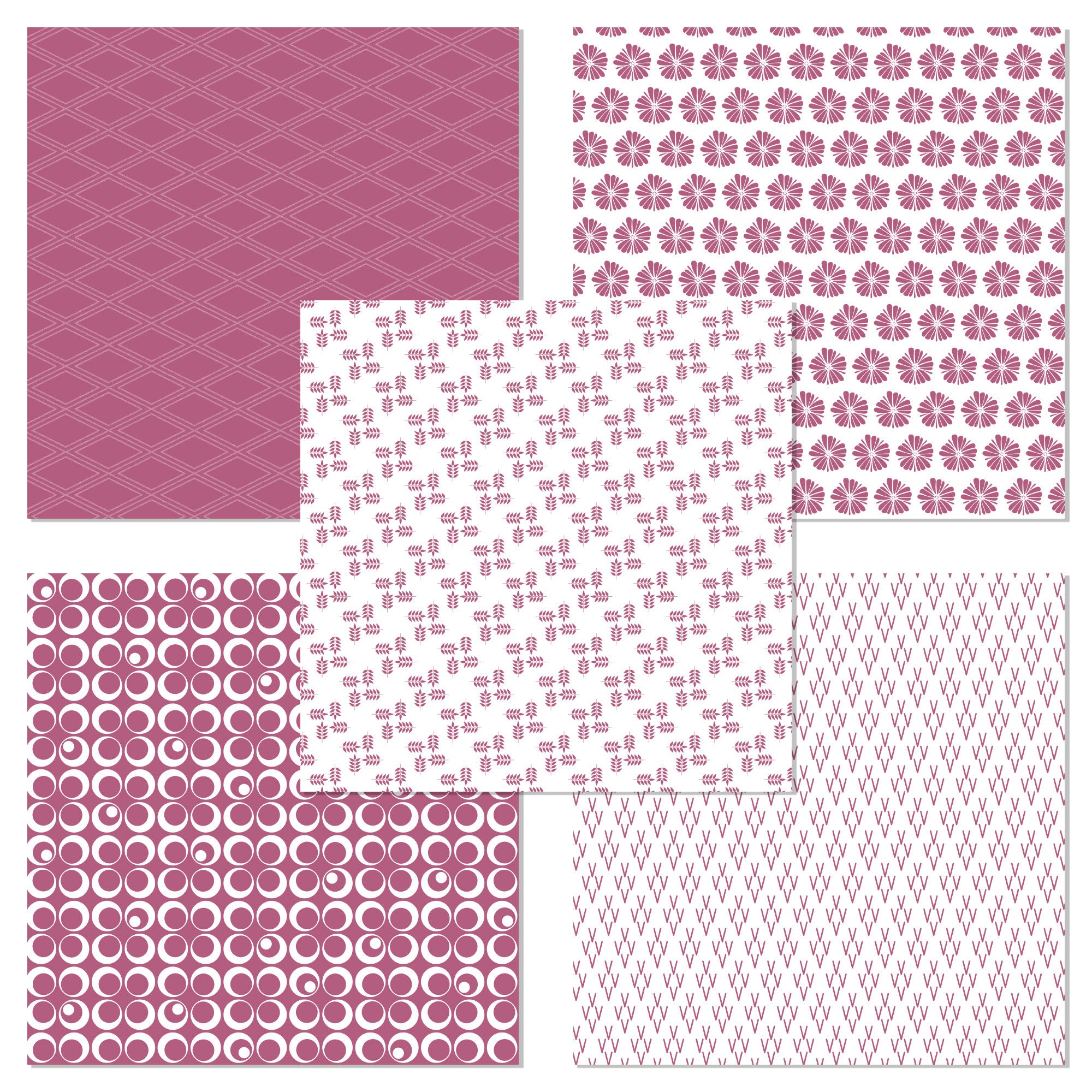 Geometric Digital Paper, Purple Background, Red & White Papers ...