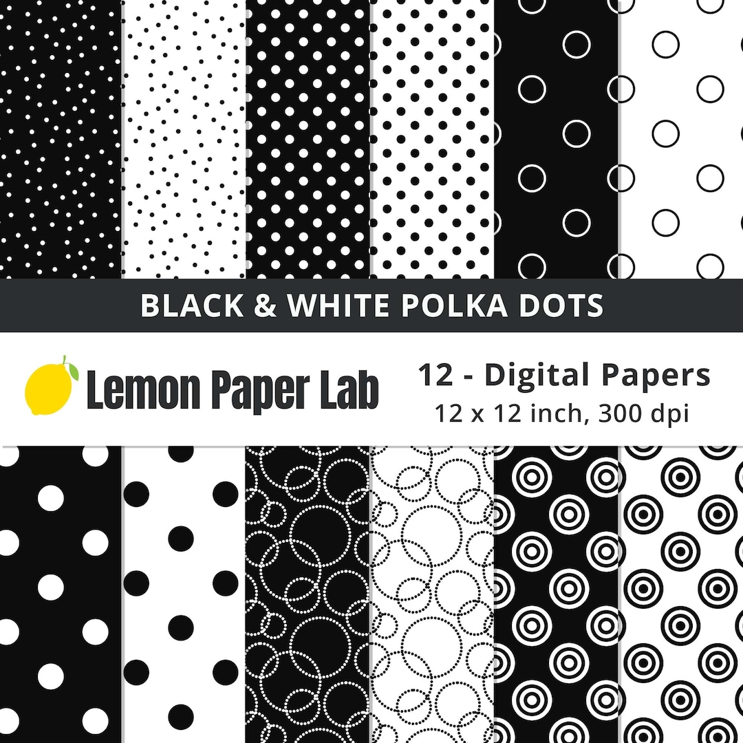 Black & White Polka Dots Digital Paper for Scrapbooking, Card Making ...