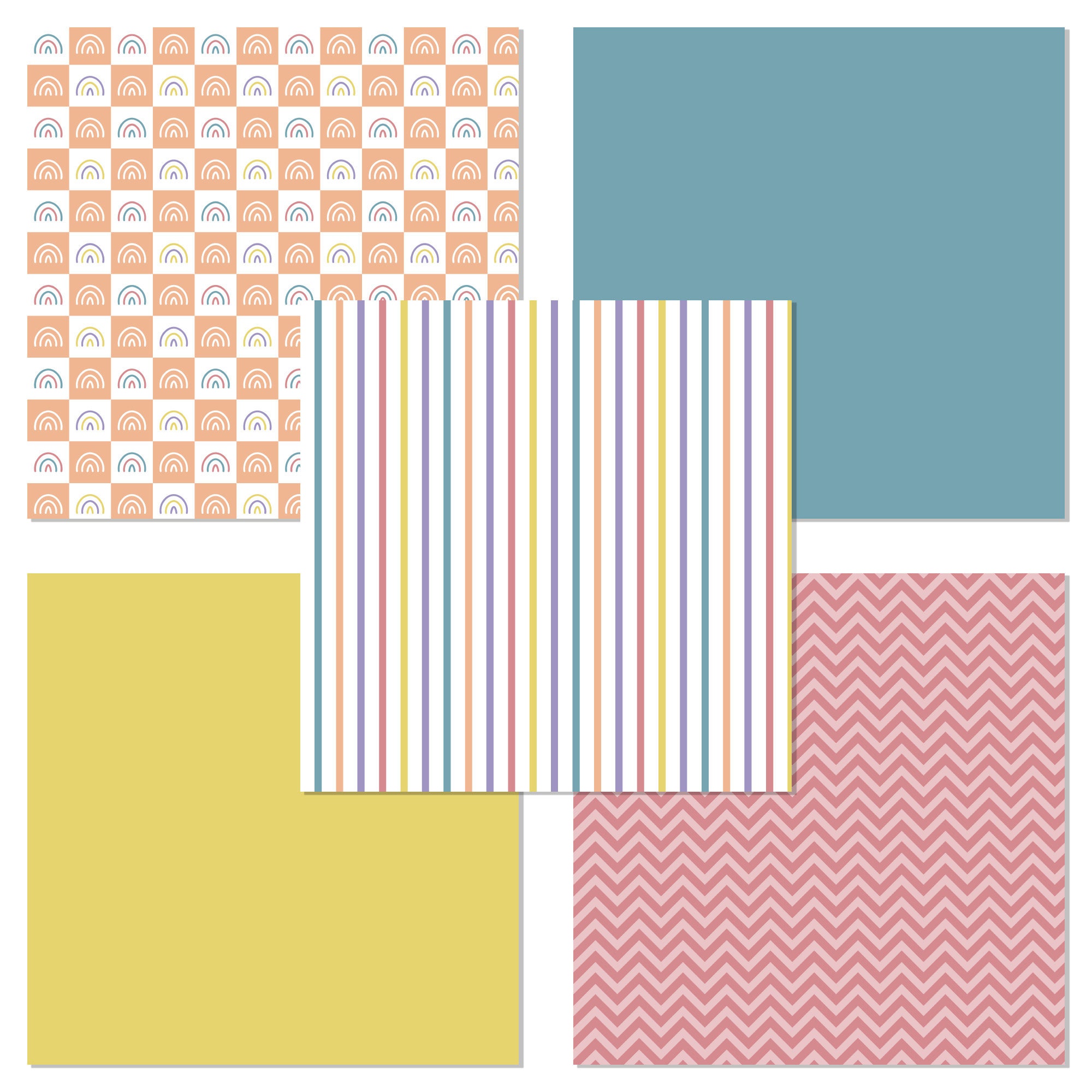 Pastel Rainbow Digital Paper Solid Rainbows Stripe Heart - Etsy