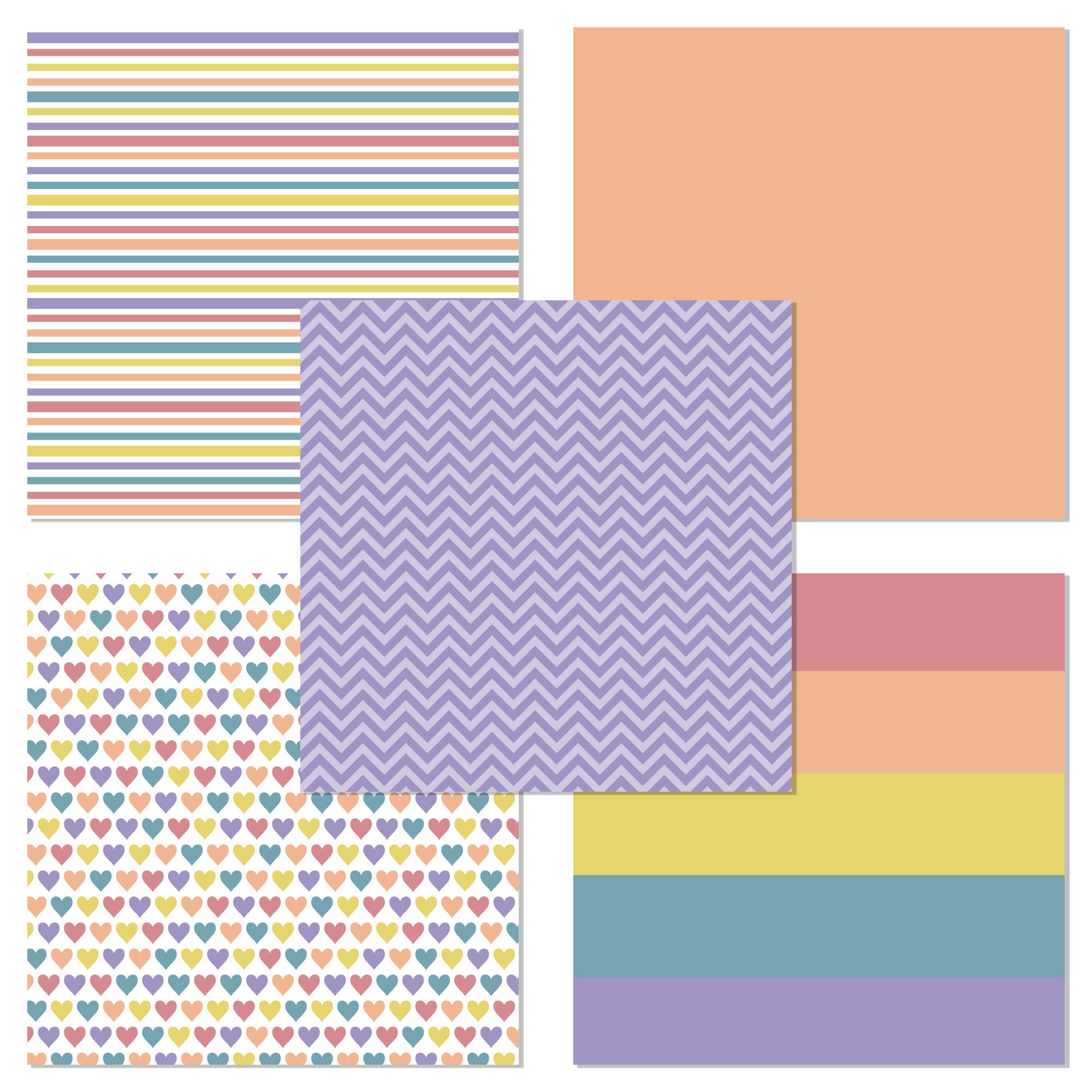 Pastel Rainbow Digital Paper Solid Rainbows Stripe Heart - Etsy