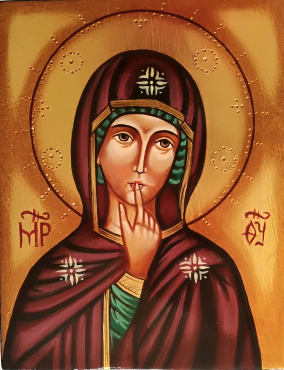 Our Lady Symbols Sacred Icon Of Our Lady Of Silence Hand Painted On