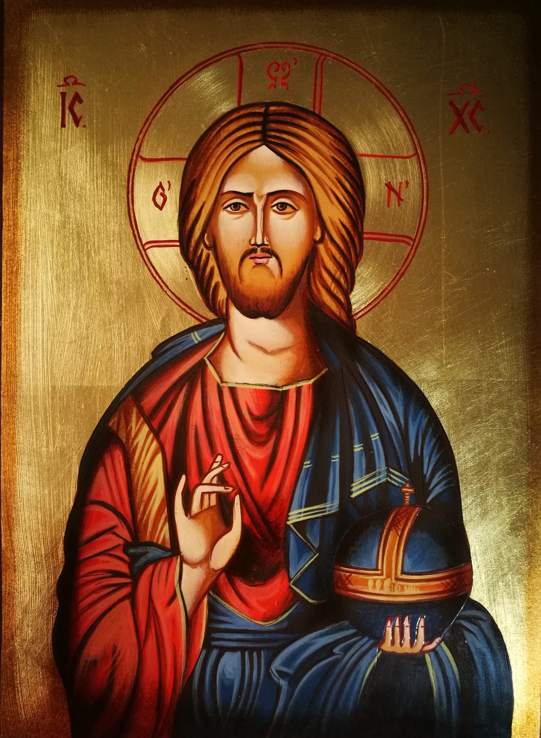 Sacred Icon Christ Pantocrator With the World Hand Painted on Wood - Etsy