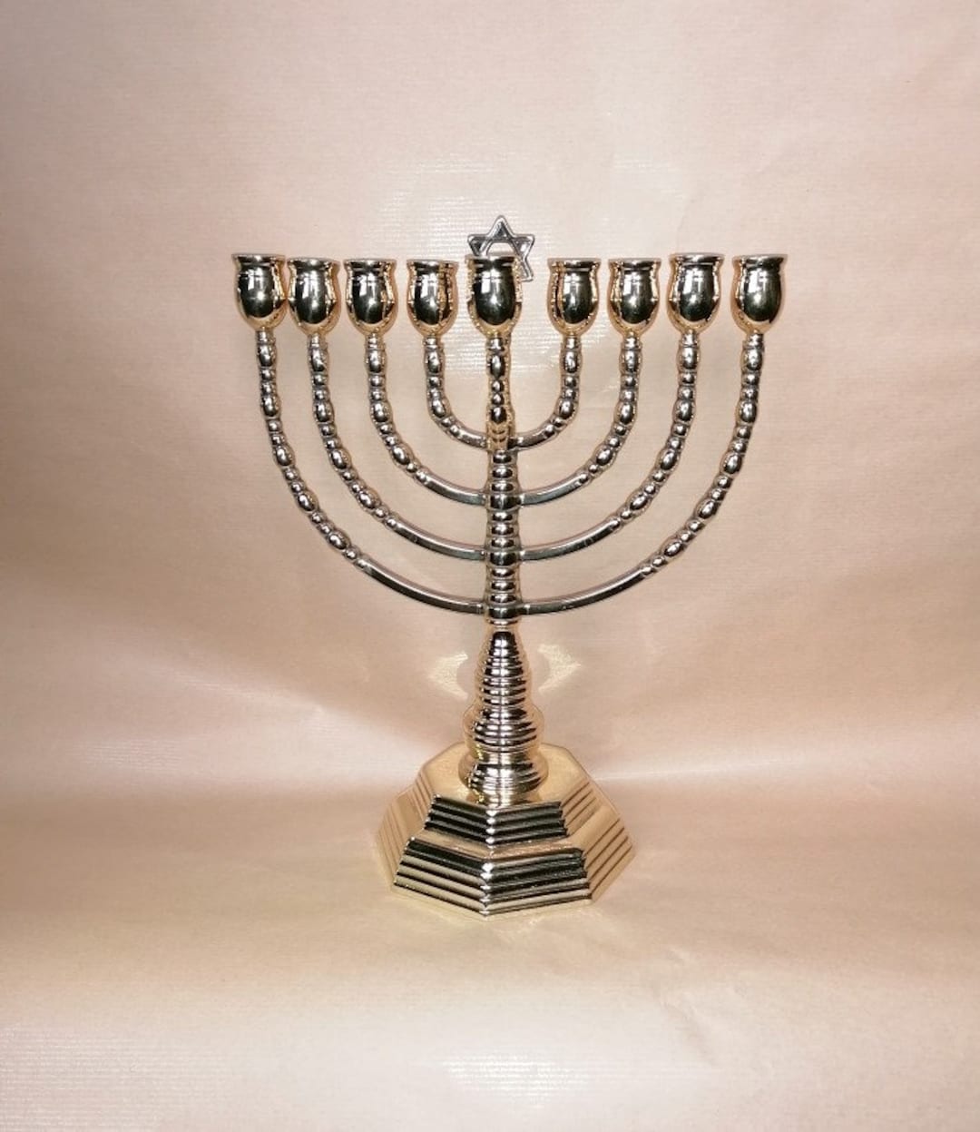 Jewish Menorah Candlestick 9 Arms in Polished Brass - Etsy