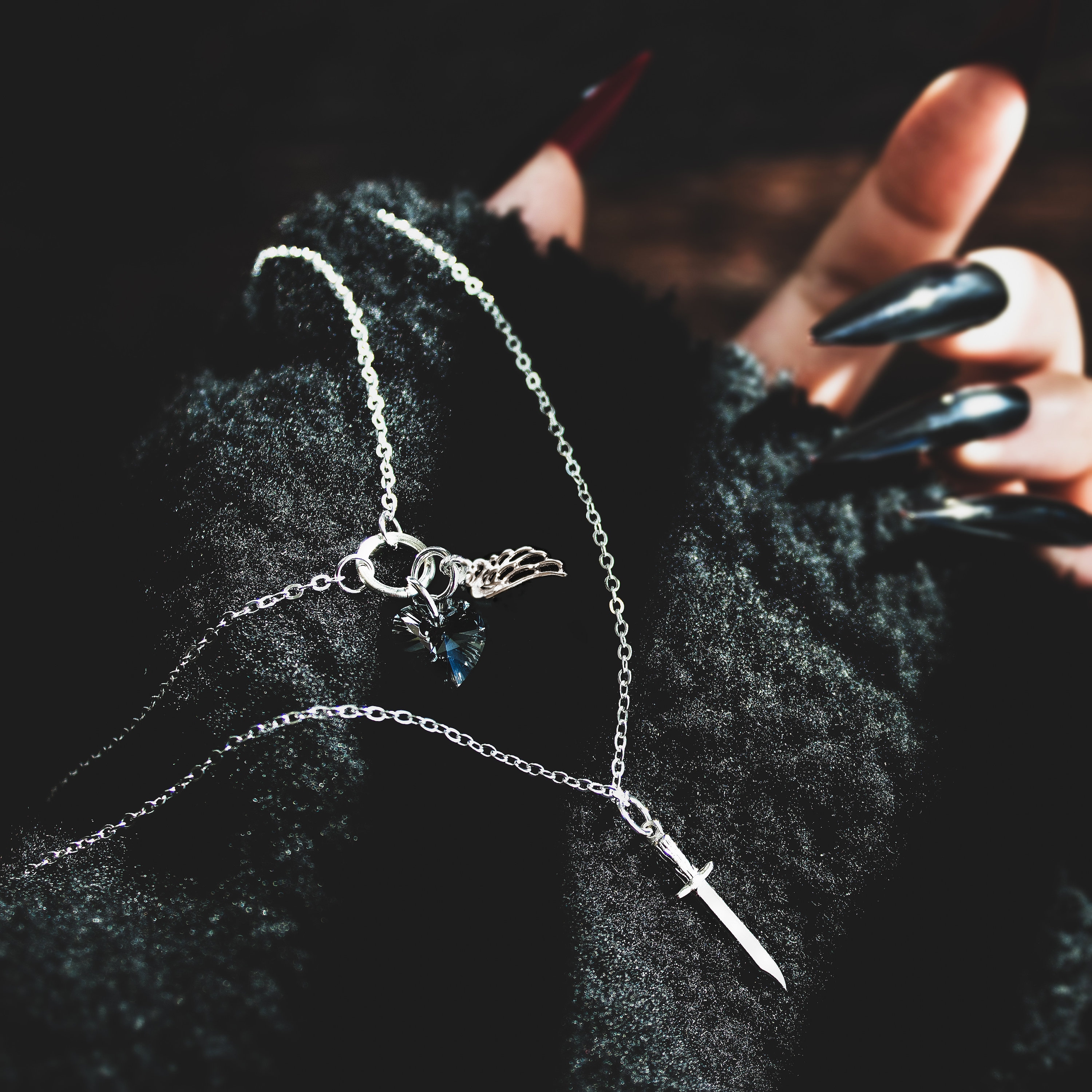 Fallen Dainty Angel Wing Dagger Crystal 925 Sterling Silver - Etsy