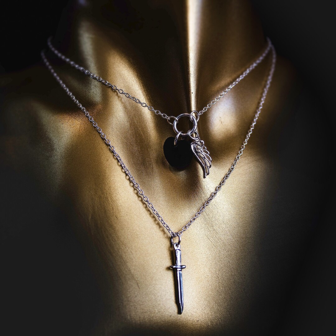 Fallen Dainty Angel Wing Dagger Crystal Silver Plated Stainless Steel ...