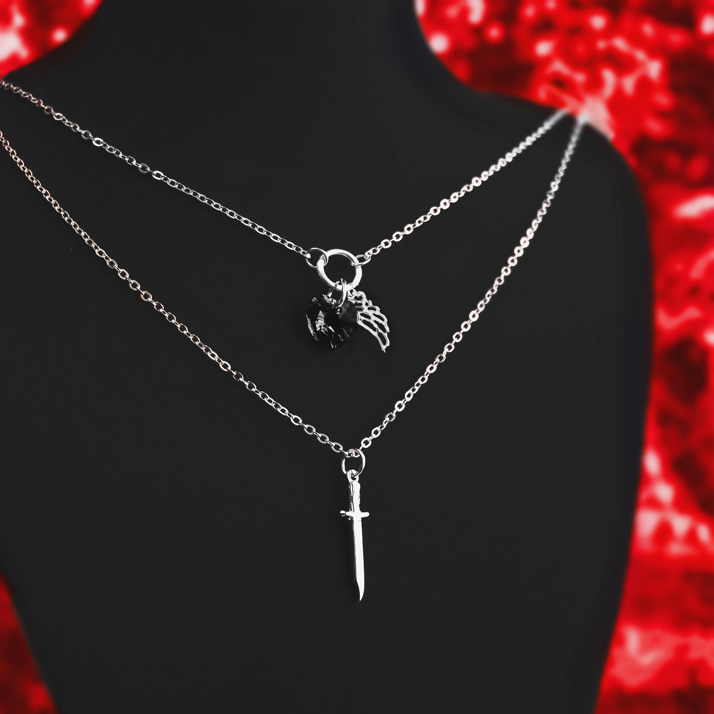 Fallen Dainty Angel Wing Dagger Crystal 925 Sterling Silver - Etsy