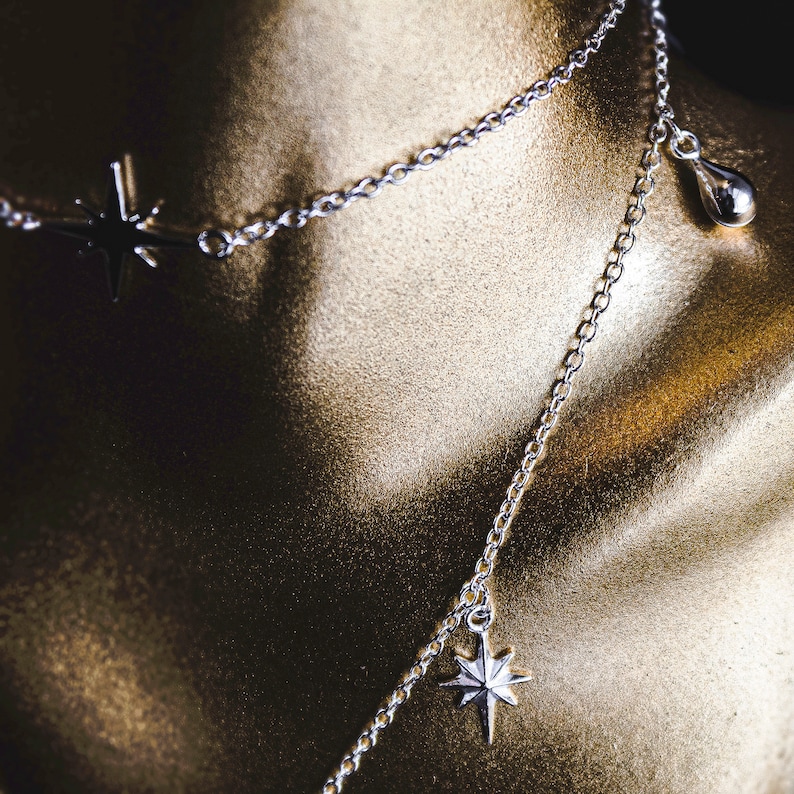 Destiny Set Teardrop Star Sunburst Silver Plated Stainless Steel 14",18 ...