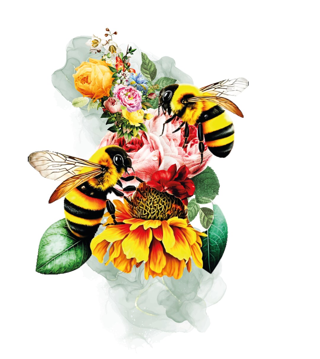 Bee Design With Flowers to Print Pictures, Mugs, T-shirts - Etsy