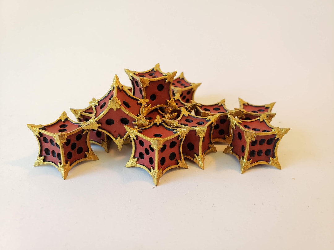 Red Gold Six Sided Dice Spiky Ornate D6 - Etsy