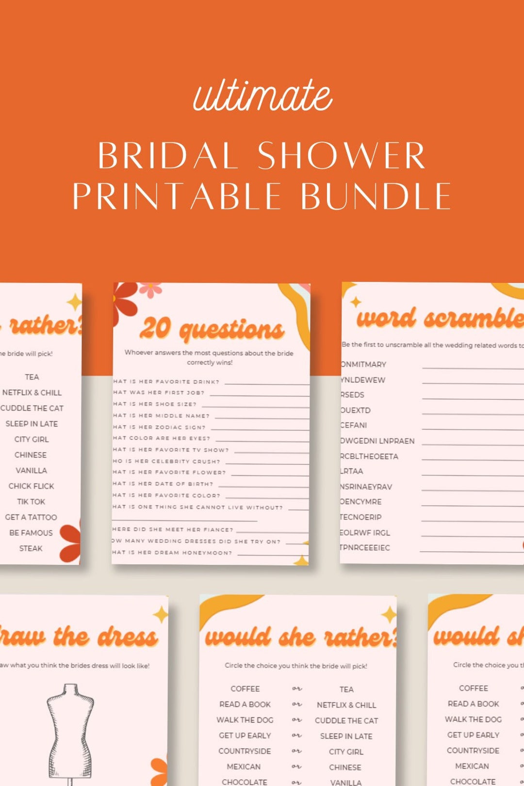 Instant Download Printable Bridal Shower Games Bundle - Etsy