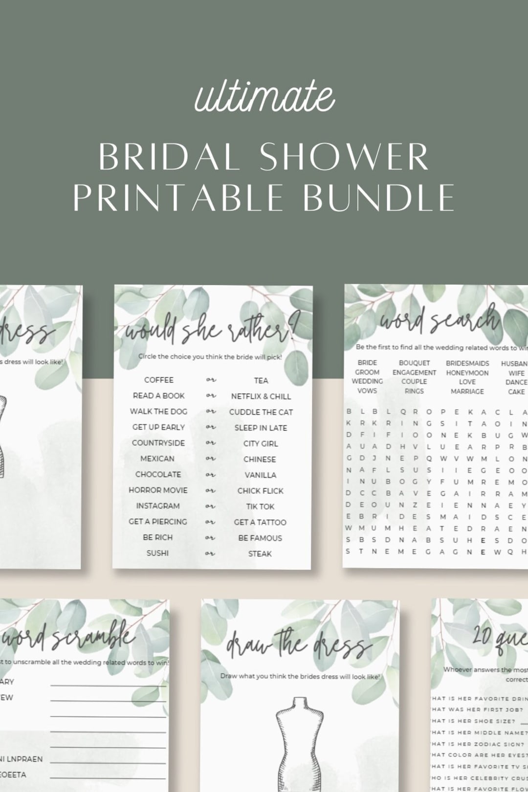 Instant Download Printable Bridal Shower Games Bundle - Etsy