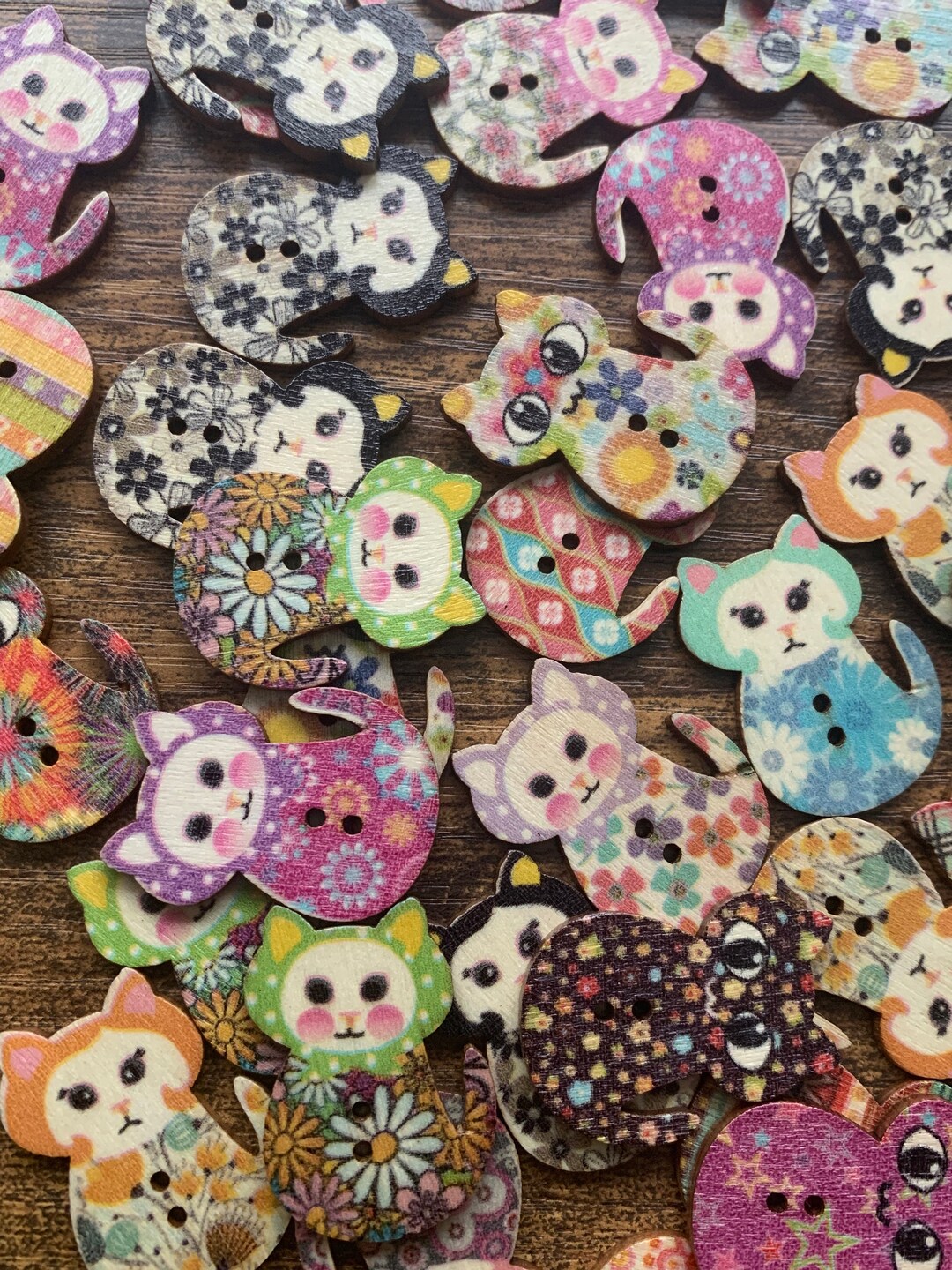 Wooden Cat Buttons, 1.2 Inch, Cat Buttons, Assorted Styles, Craft ...