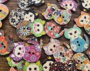 Wooden Cat Buttons - Etsy