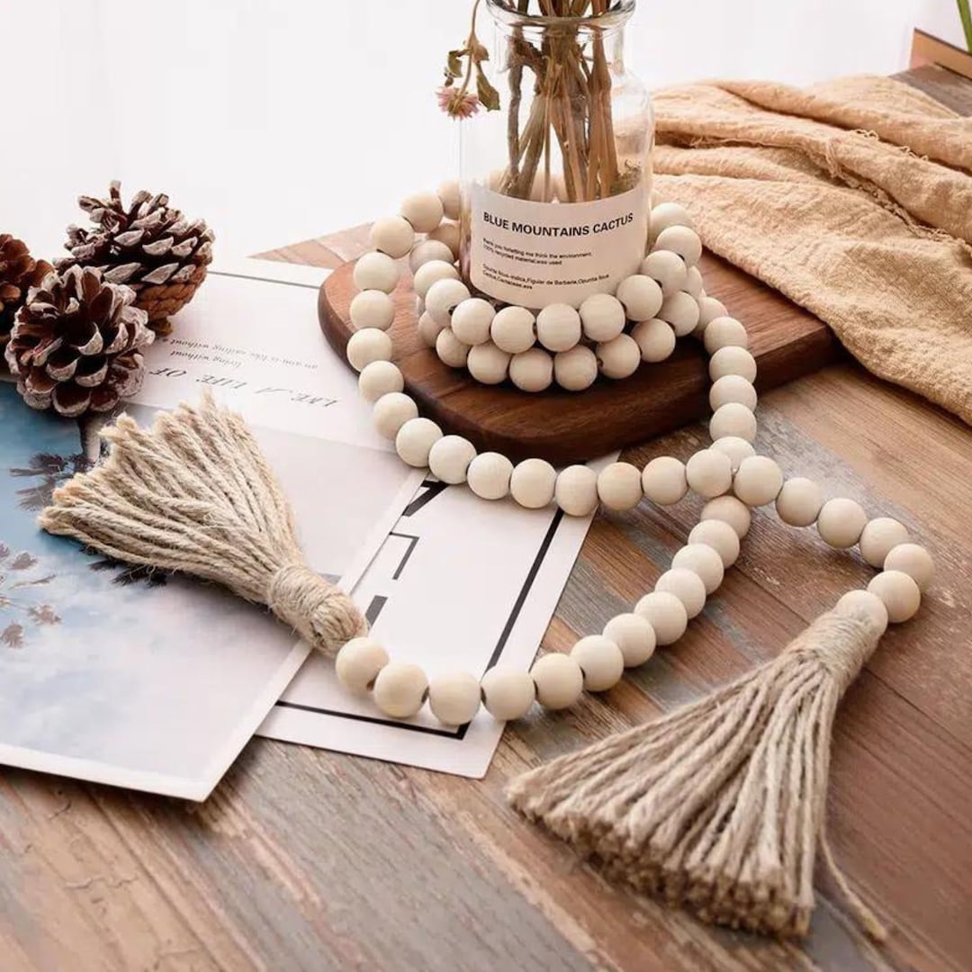 Decorative Farmhouse Wooden Bead Garland, Natural Garland, Rustic Décor ...