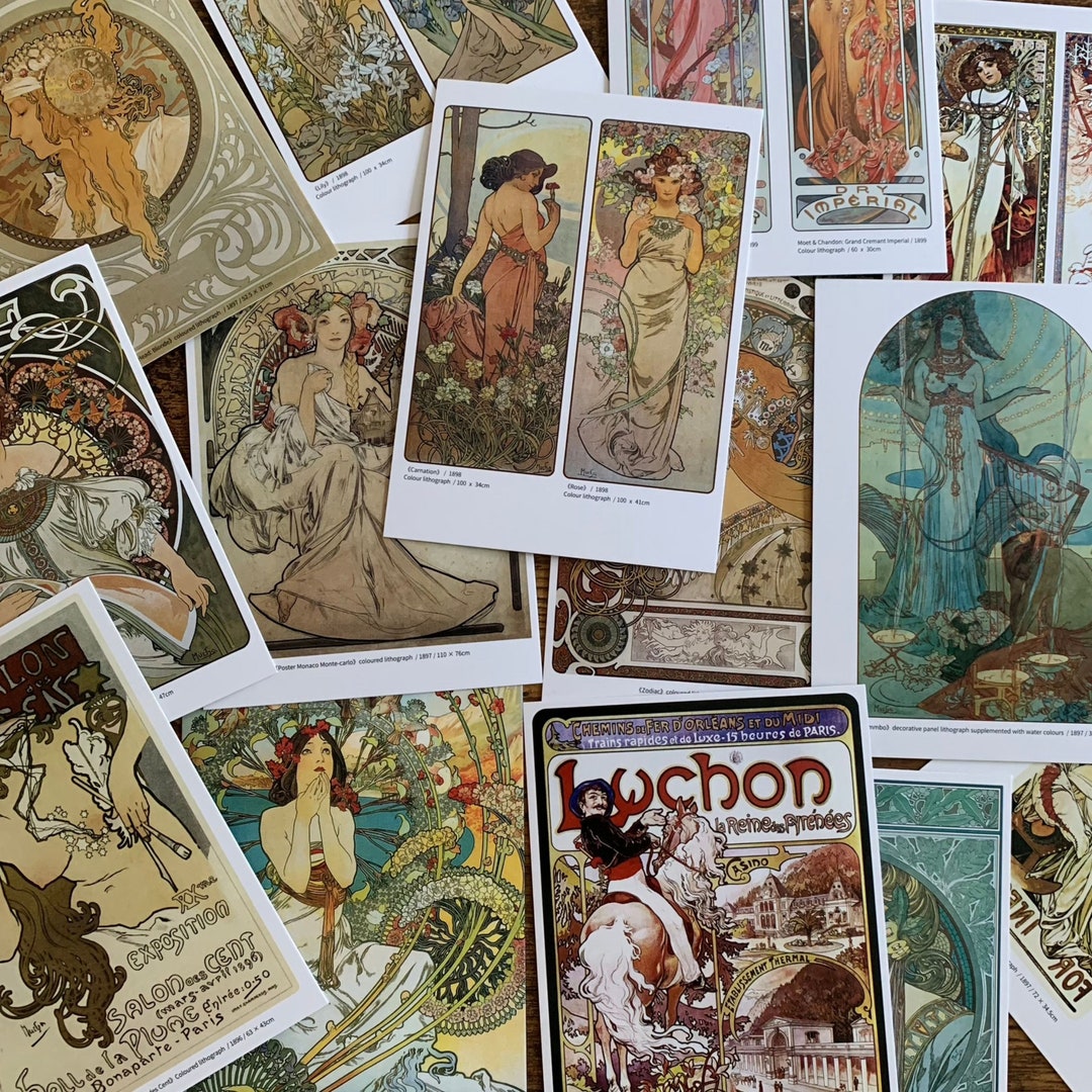 Alphonse Mucha Style Postcards Art Noveau Postcards Lucky - Etsy