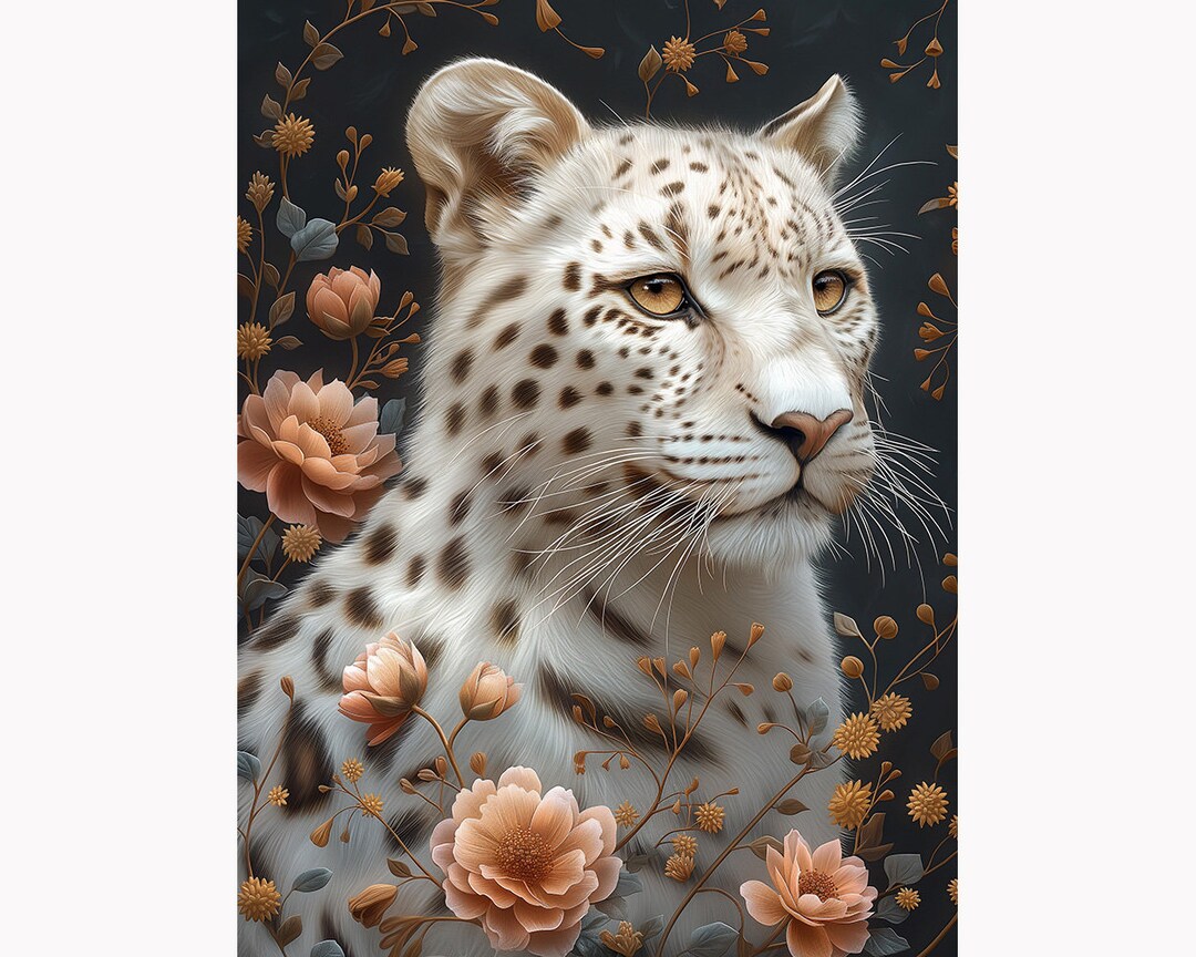 Snow Leopard Diamond Painting Kit: Floral Fantasy DIY Home Decor - Etsy