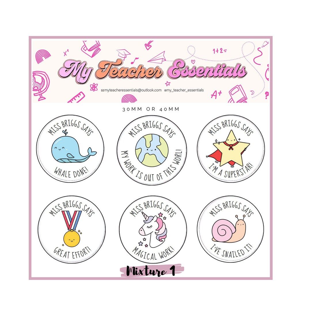 Good Work Sticker Mix Teacher Stickers Reward Stickers Personalised ...