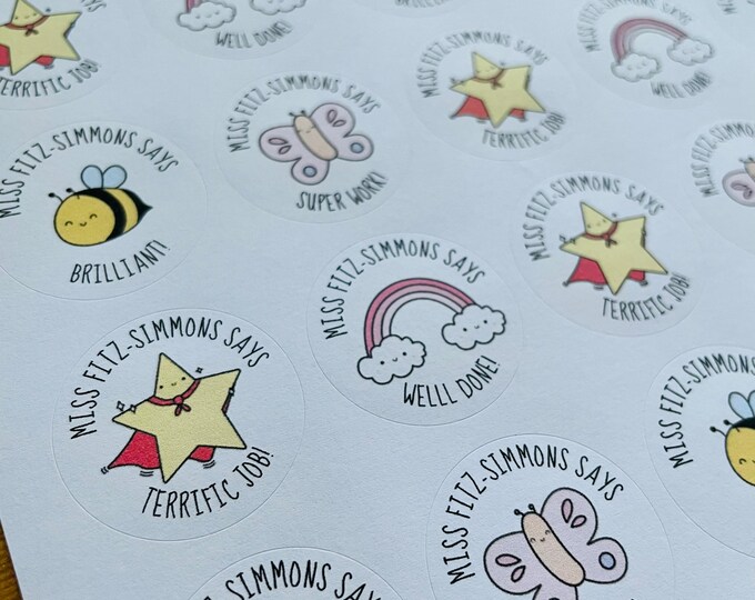 X35 Personalised Well Done Fun Pun TEACHER STICKERS Teacher Rewards ...