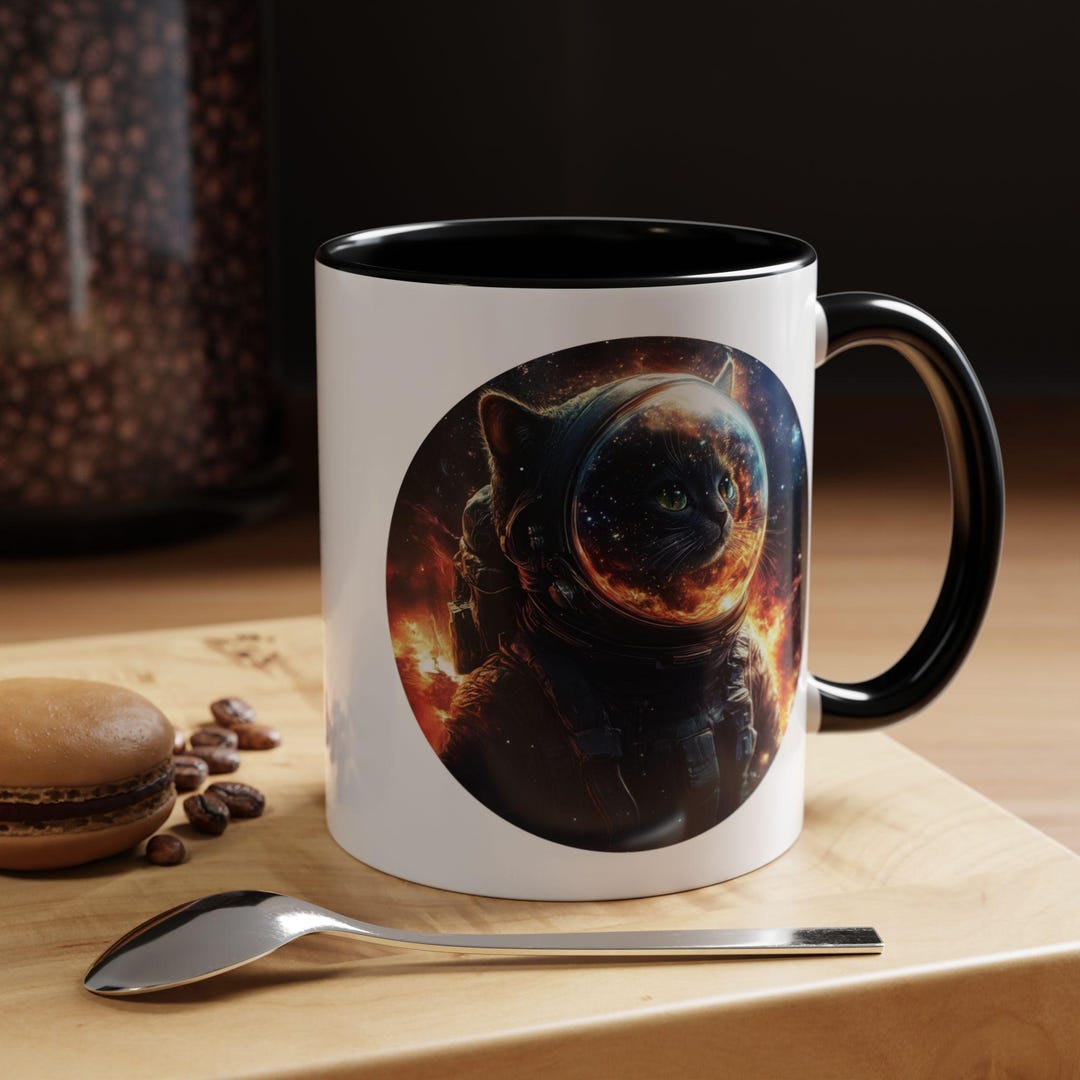 Curious Cat in Spacesuit Mug Cute Space Themed Coffee Cup, Astronaut ...