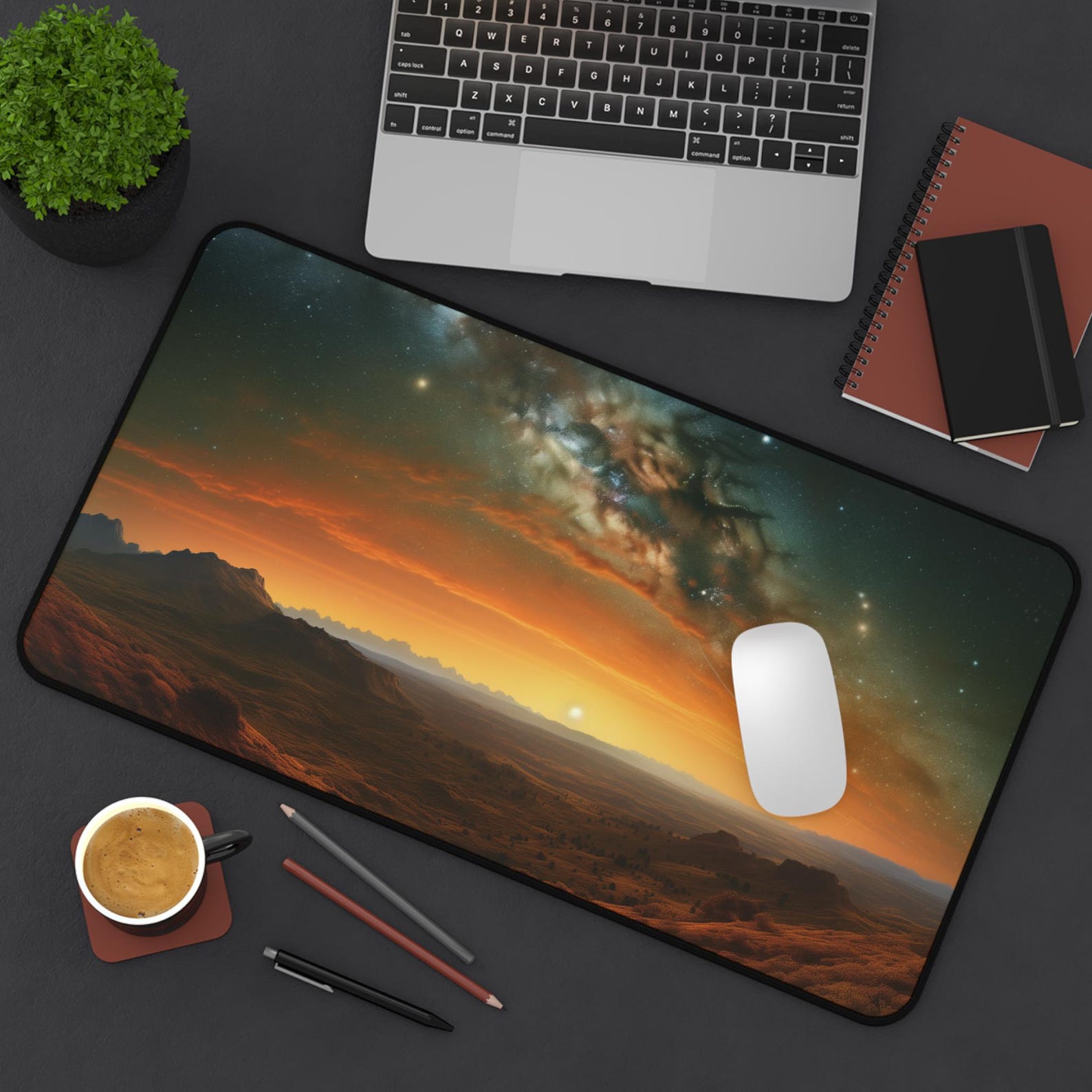 Nebula Mouse Pad, Golden Desk Mat, Sun Rise Another Planet, Gift for ...