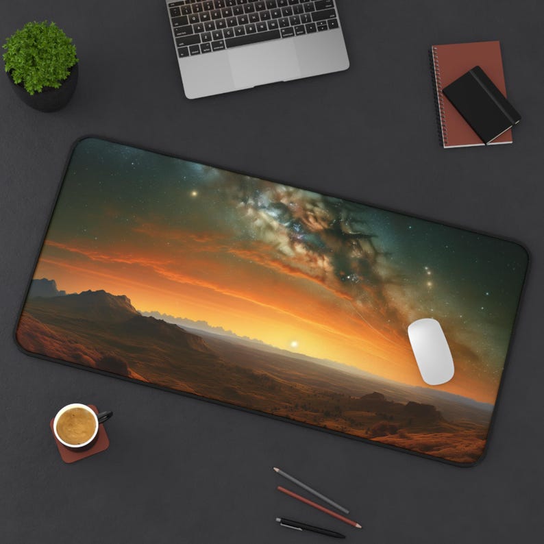Nebula Mouse Pad, Golden Desk Mat, Sun Rise Another Planet, Gift for ...