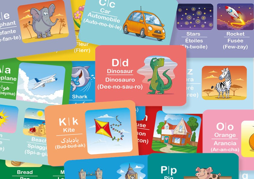 Spanish-english Flashcards/ Alphabet Bi-lingual Flash Cards/ ABC Bilingual Cards / Kids Alphabet ...