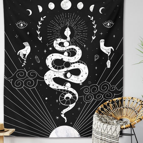 Witchy Snake Tapestry Celestial Wiccan Wall Hanging Sun and | Etsy