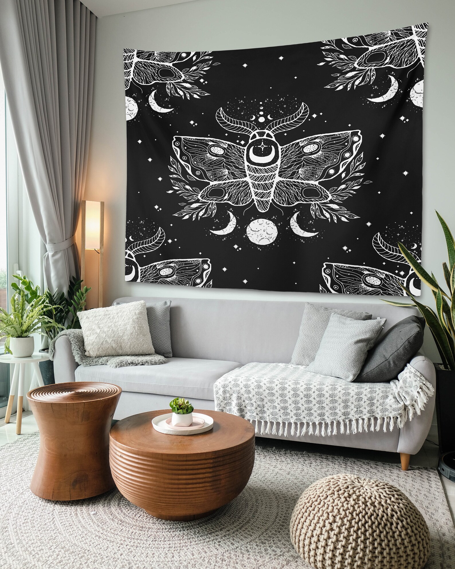 The Moth Tapestry Gothic Butterfly Wall Hanging Bohemian Moon Starry ...