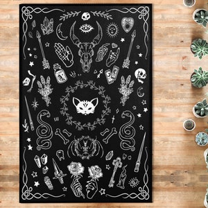 Gothic Witchy Area Rug Witchcraft Magic Moon Skulls Snake Sphynx Black ...