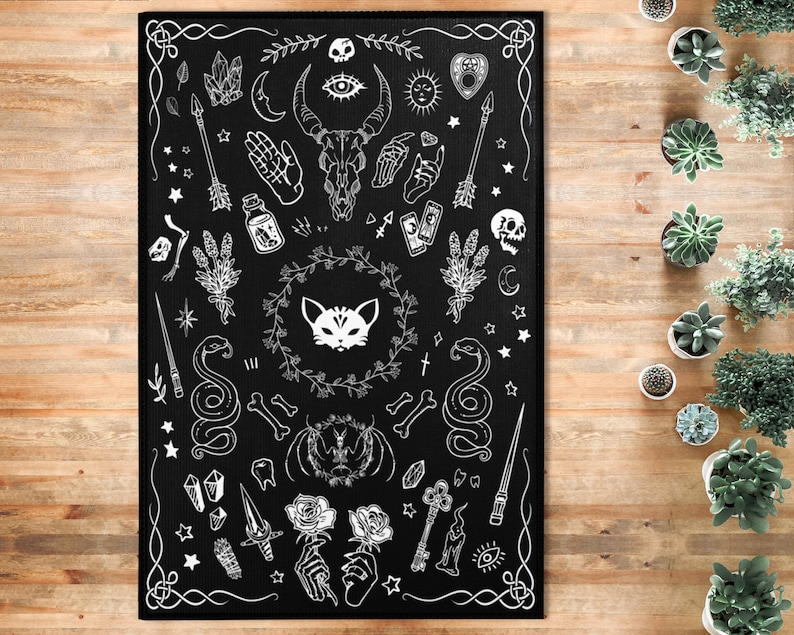 Gothic Witchy Area Rug Witchcraft Magic Moon Skulls Snake - Etsy