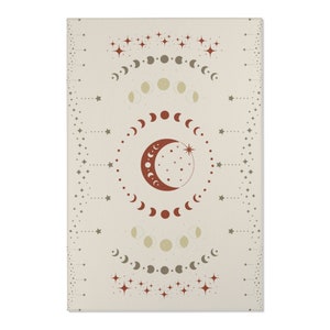 Beige + Terracotta Moon Area Rug - Celestial Moon Phases Carpet ...