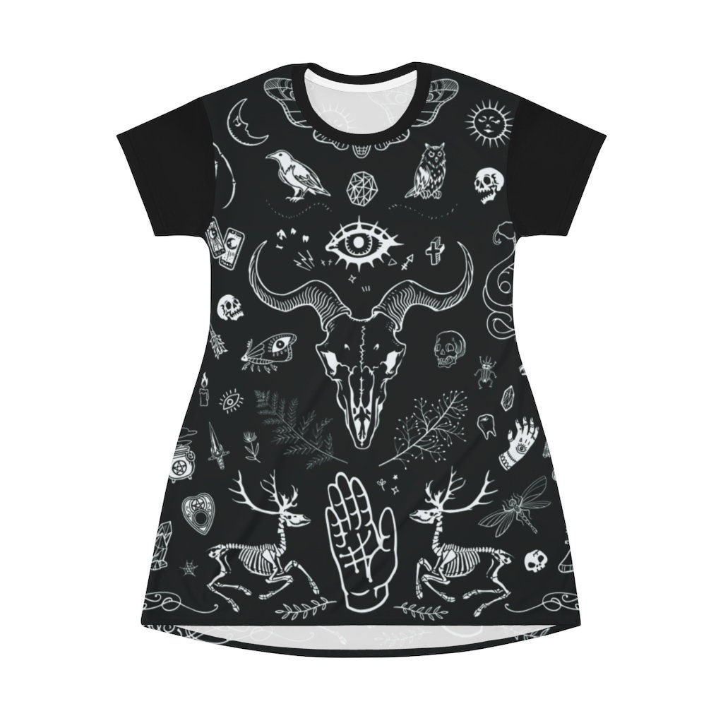 Witchy Gothic Dress Magic Esoteric Occult Skulls Moon Skeletons Black ...