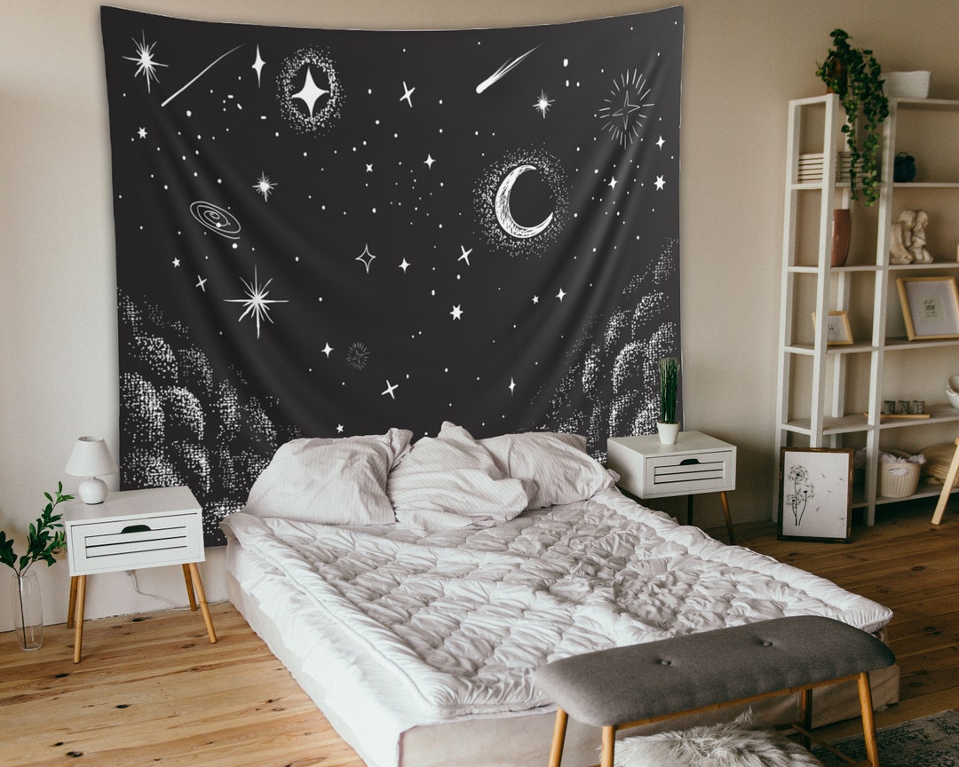 Night Sky Tapestry Celestial Wall Hanging Gothic Starry Night Mystical ...