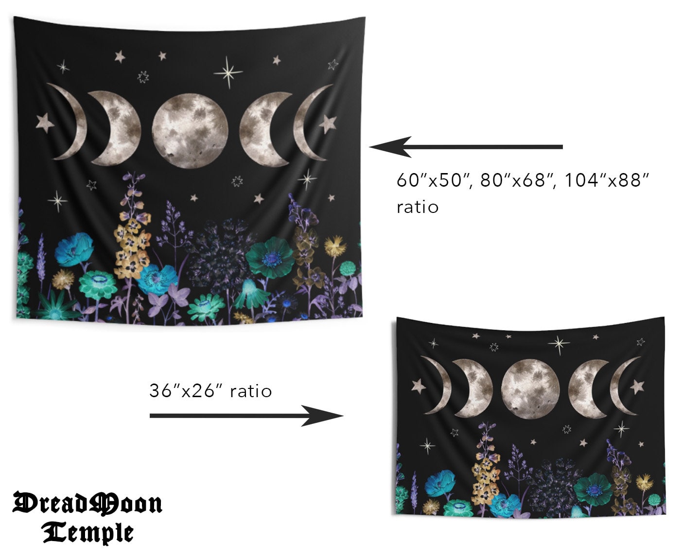 Moon Phases Tapestry Starry Night Floral Wall Hanging Sun Moon | Etsy