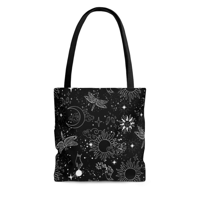 Celestial Moth Tote Bag Sun and Moon Constellations Black and White ...